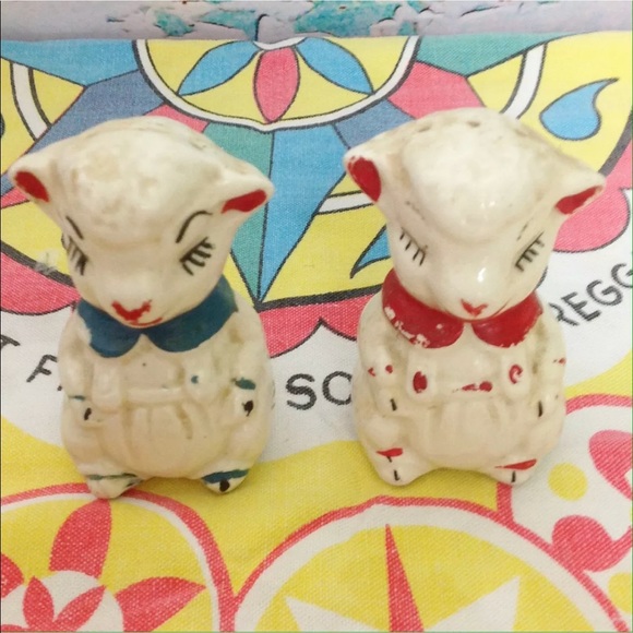 Vintage | Kitchen | Kitschy Red Blue Lamb Animal Salt And Pepper ...